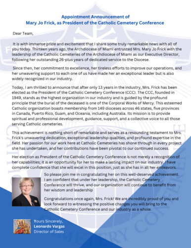 Catholic Cemeteries of the Archdiocese of Miami - Mary Jo Frick, as ...